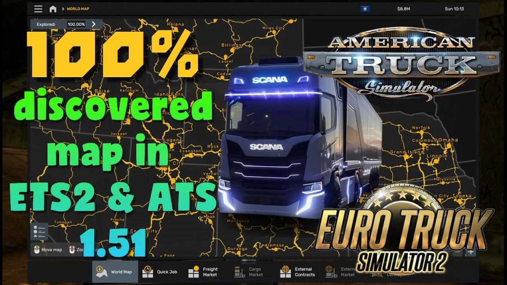 Carte ouverte à 100 % dans Profile avec tous les DLC 1.51 ETS2 - ETS2 Mod | ATS Mod